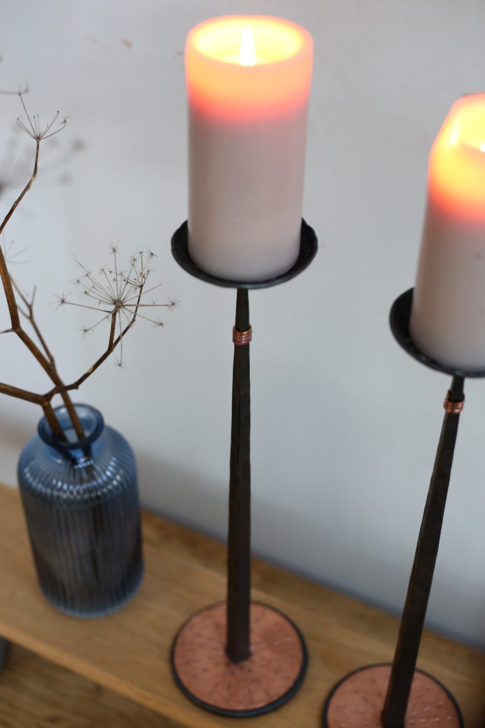 Tall Candlestick hand forged from Iron and Copper, 7th Anniversary Gift ...