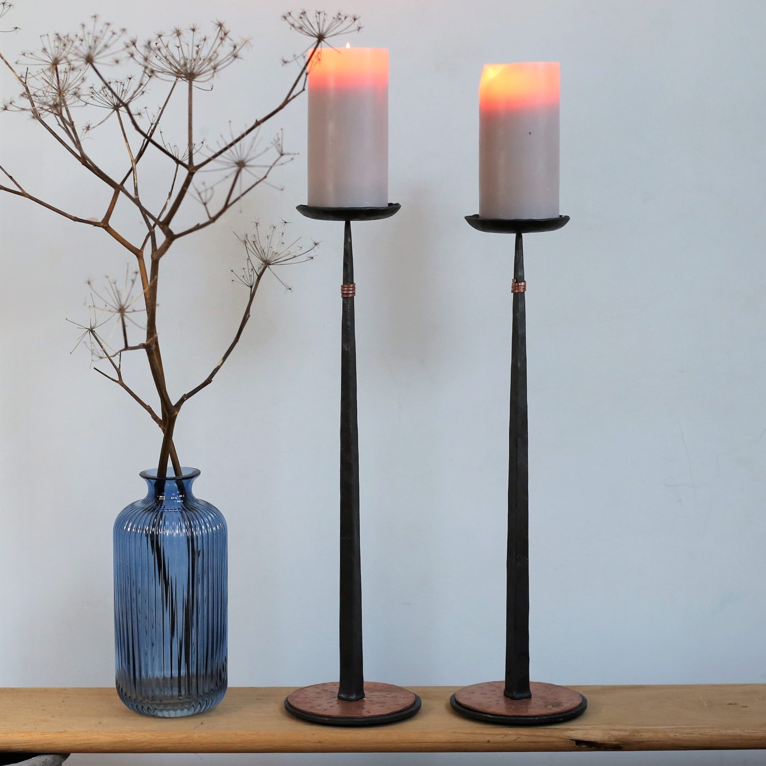 Tall Candlestick hand forged from Iron and Copper, 7th Anniversary Gift ...