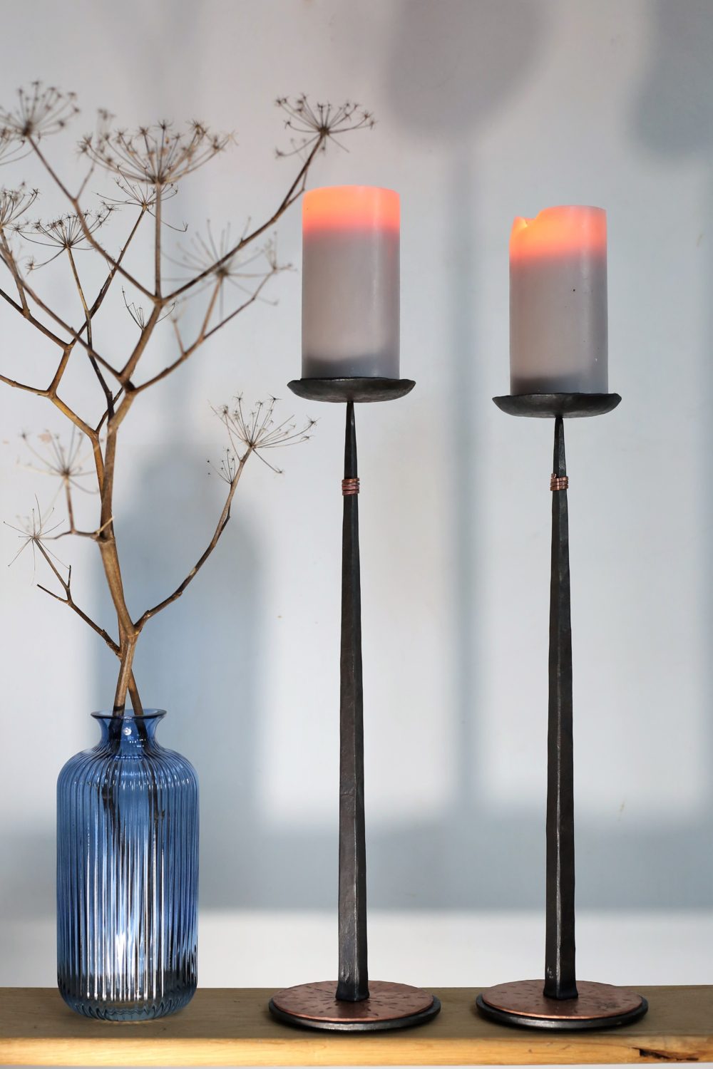 Tall Candlestick hand forged from Iron and Copper, 7th Anniversary Gift ...